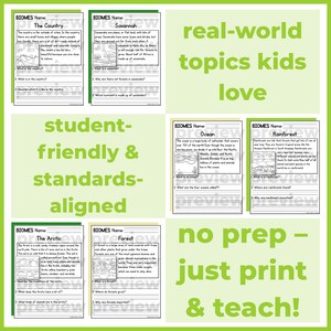 K-2 Reading Comprehension Pages for 1st and 2nd Grade, Biomes Passages ...