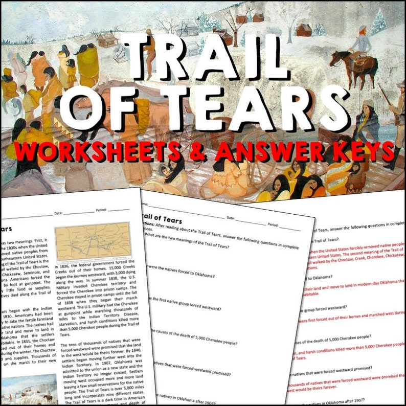 Trail of Tears Age of Jackson Reading Comprehension Worksheets ...