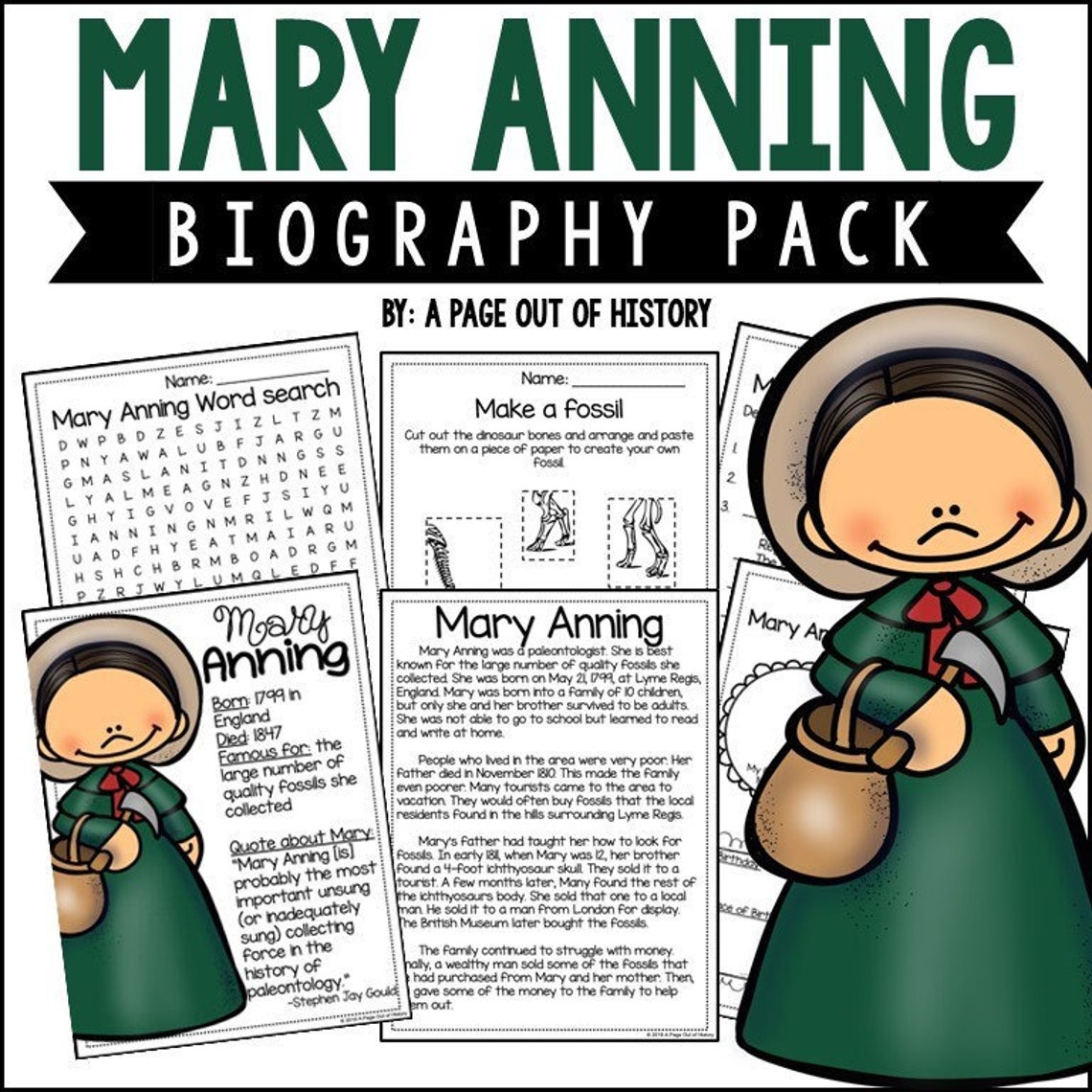 Mary Anning Biography Unit Pack 3-5 Homeschool Social Studies Printable ...