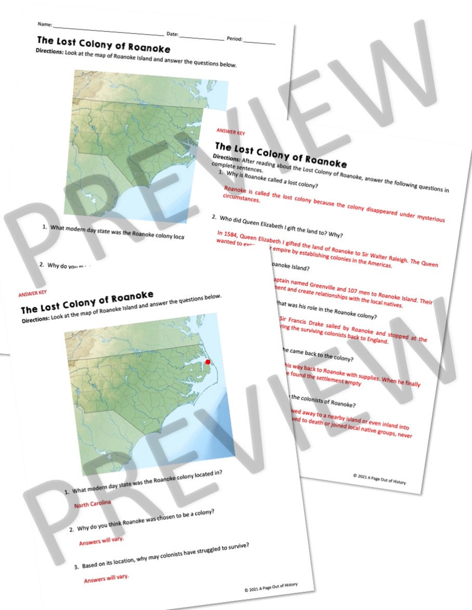 Lost Colony of Roanoke Reading Worksheets and Answer Keys | 6-12 ...