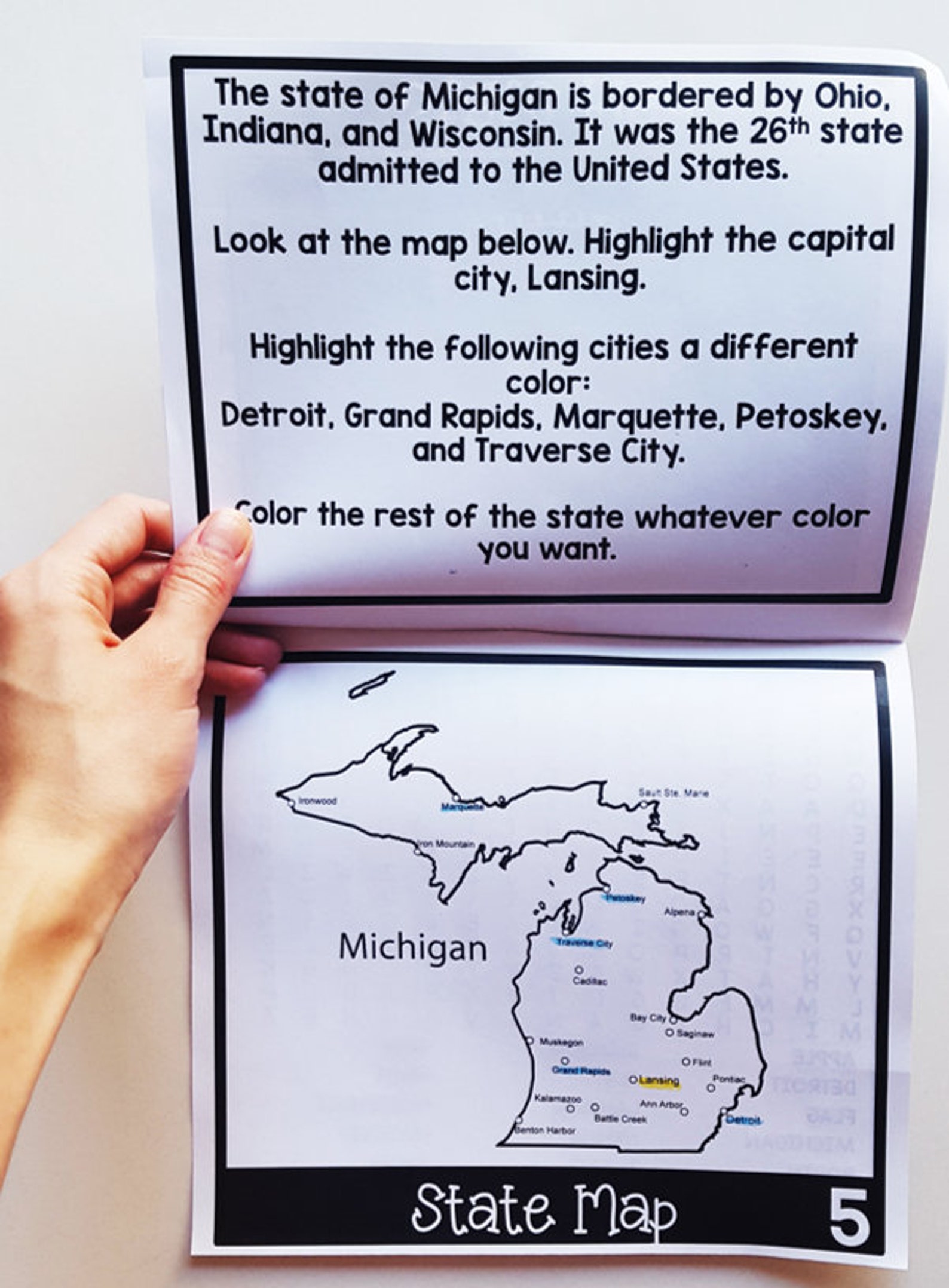 Michigan 3rd-5th Grade State Lesson | Symbols, Map, Flag, Reading ...