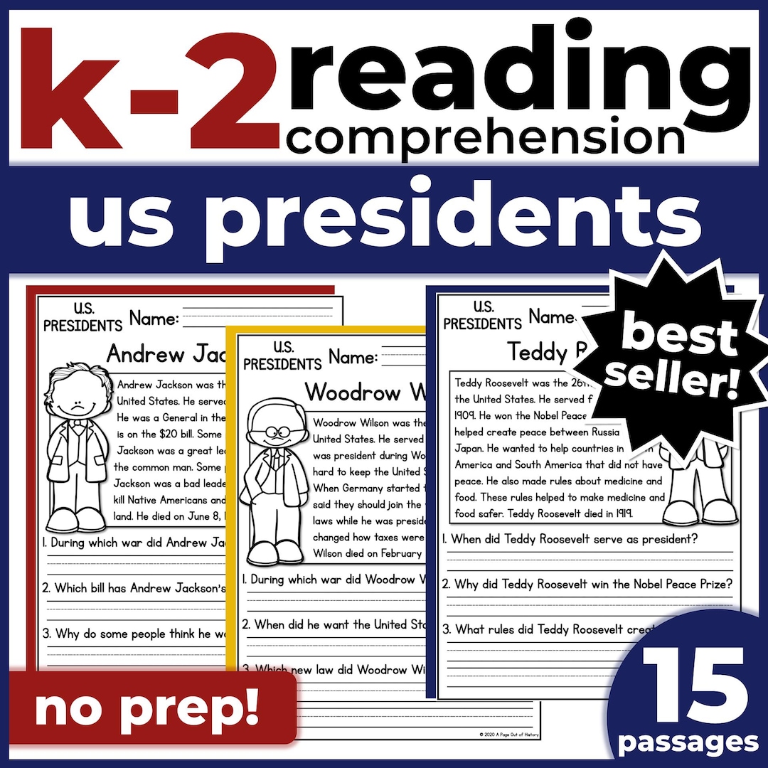 K2 Reading Practice 1st 2nd Grade Pages, United States President ...