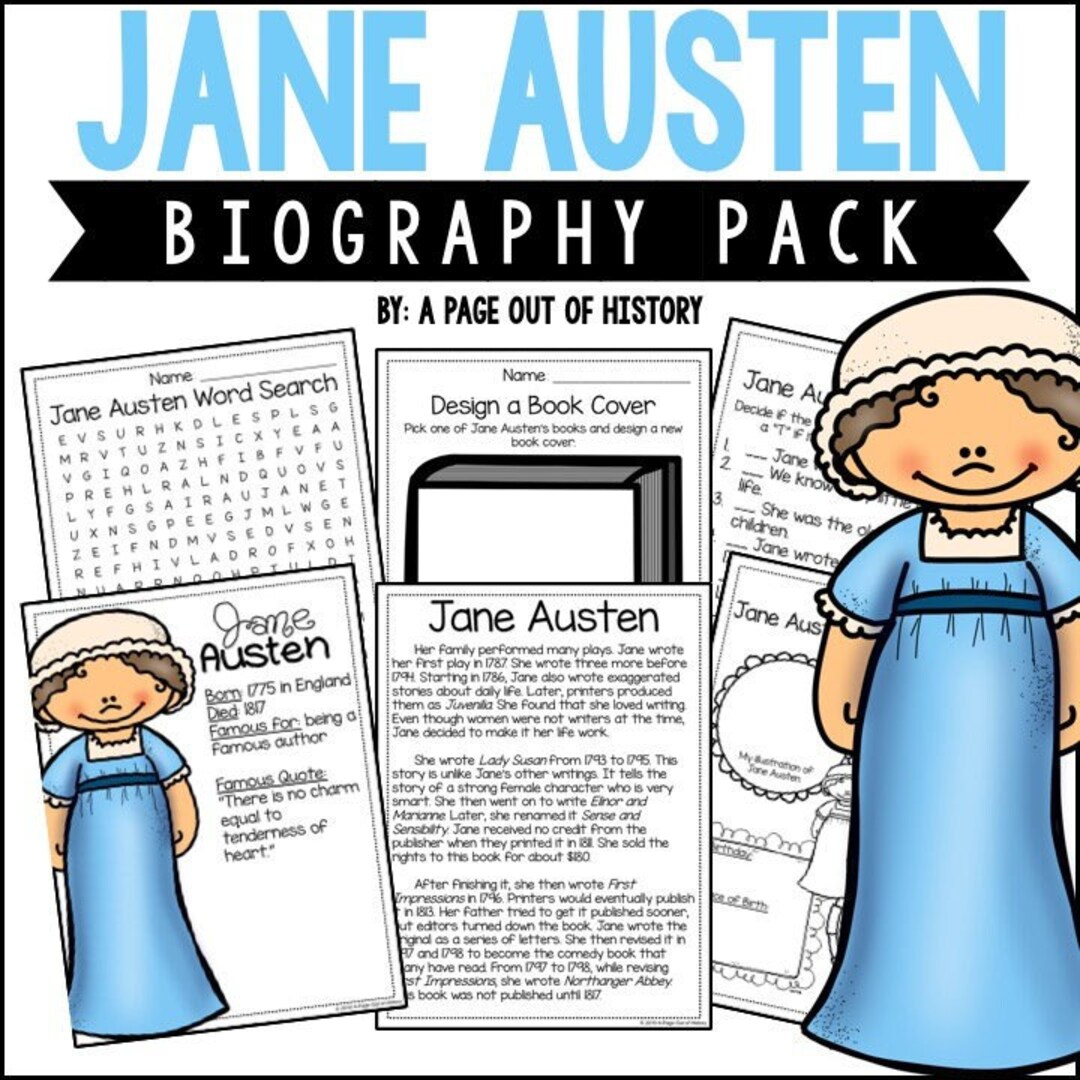 Jane Austen Biography Unit Pack | 3-5 | Homeschool | Social Studies ...