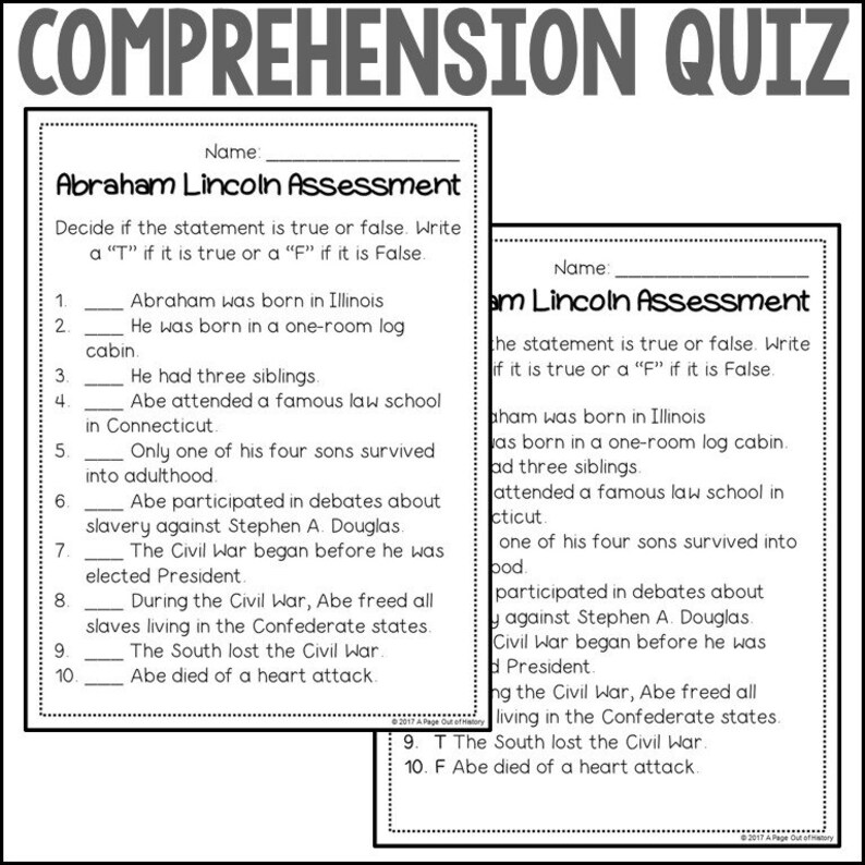 Biography of Abraham Lincoln | Printable Reading Writing Activities for ...