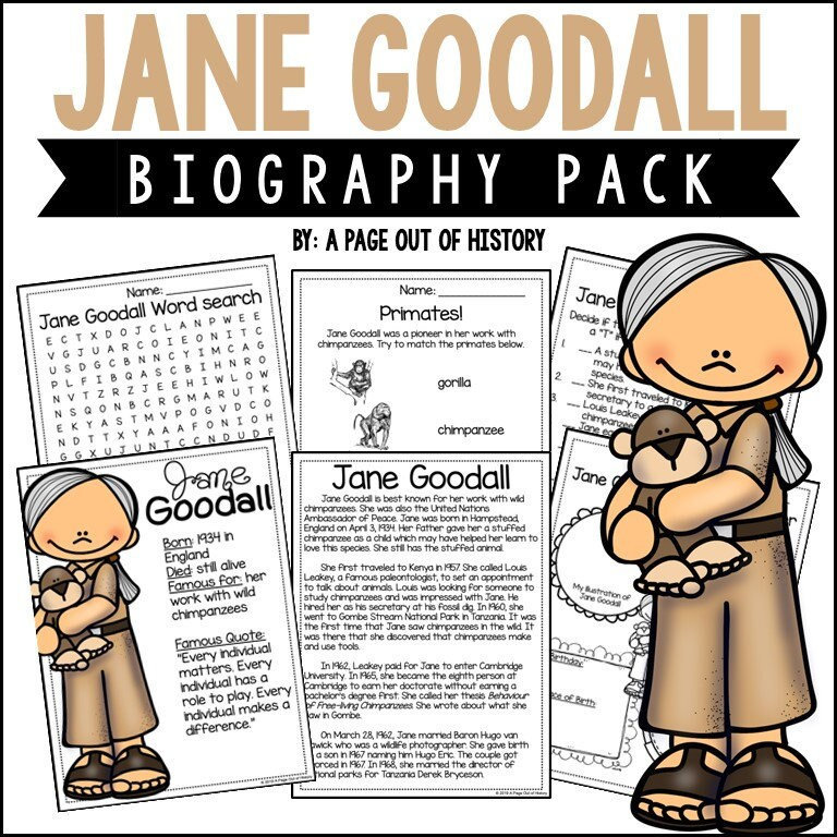 Jane Goodall Biography Unit Pack | 3-5 | Homeschool | Social Studies ...