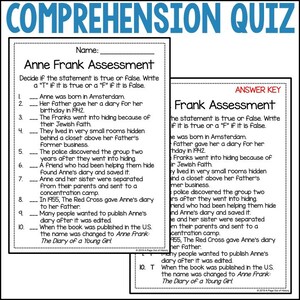 Biography Activities for Kids | Anne Frank Reading Comprehension ...