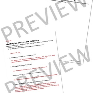 Washington Crosses the Delaware Reading Worksheets and Answer Keys | 6 ...