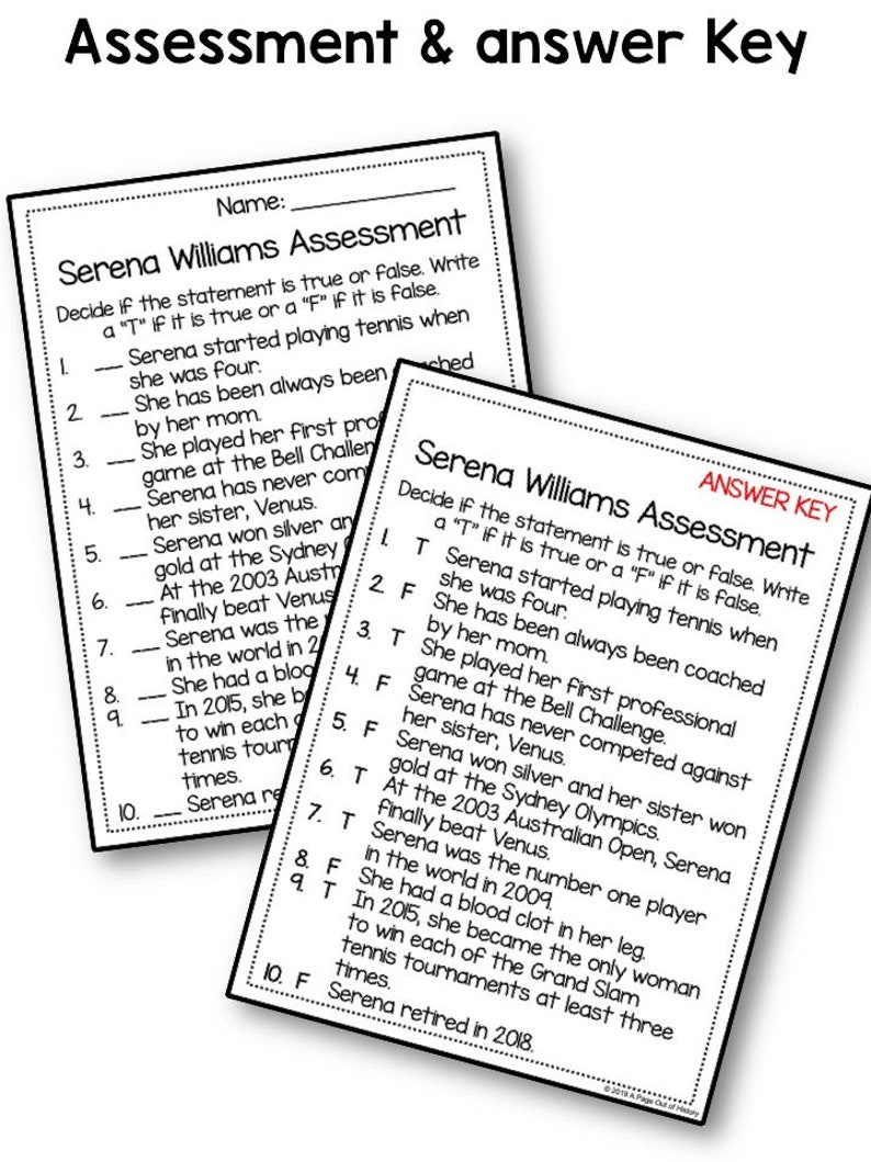 Serena Williams No Prep Printable Biography Activities | Reading ...