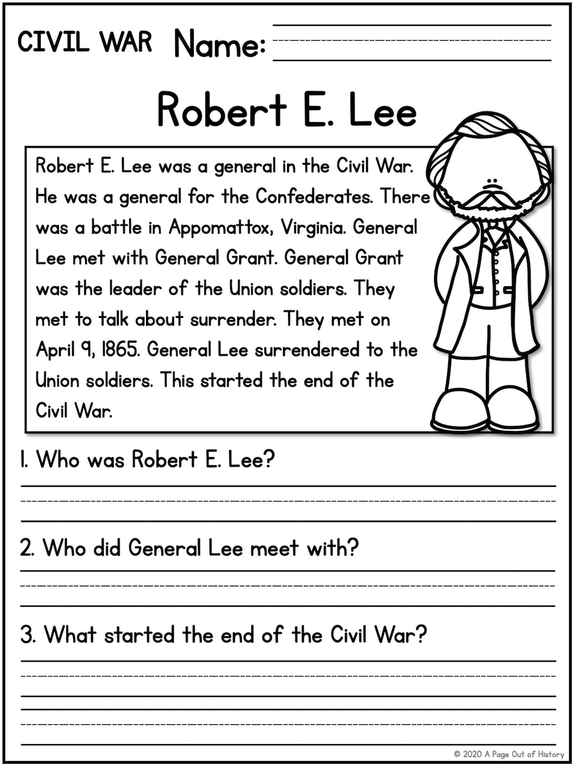 Civil War Reading Comprehension Passages K-2 Homeschool | Etsy Civil War Reading Comprehension Passages K-2 Homeschool | Etsy
