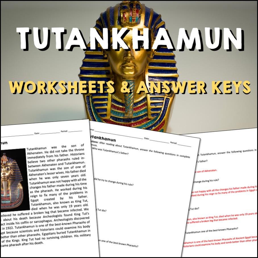 Tutankhamun Pharaoh Ancient Egypt Reading Worksheets and Answer Keys - Etsy