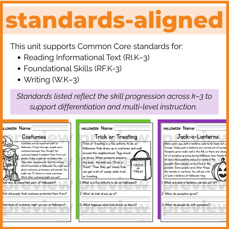 Halloween Reading Comprehension Bundle – 15 K–2 Printable Passages ...