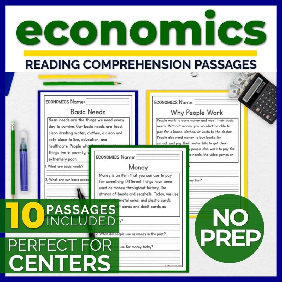 Economics Reading Comprehension Passages Questions Wants Needs Goods ...