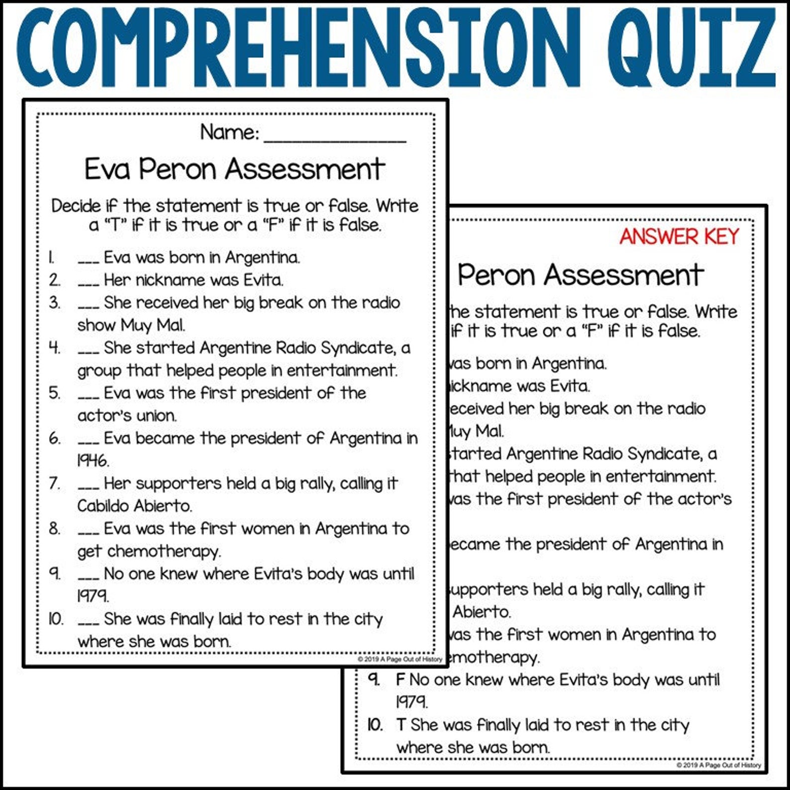 Eva Peron 3rd-5th Grade Biography Unit | Reading Passage & Activities ...