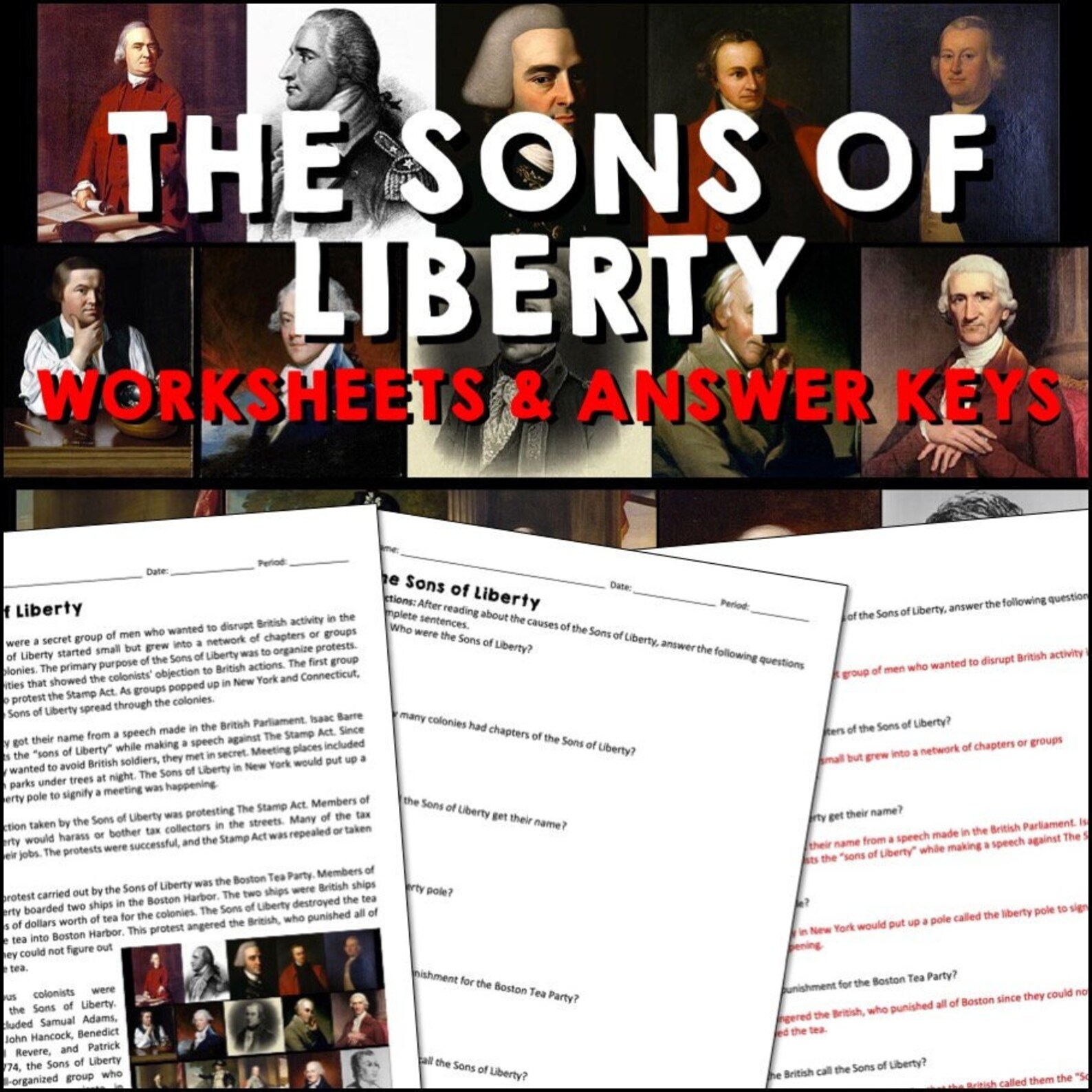 Sons of Liberty Reading Comprehension Worksheet, American History ...