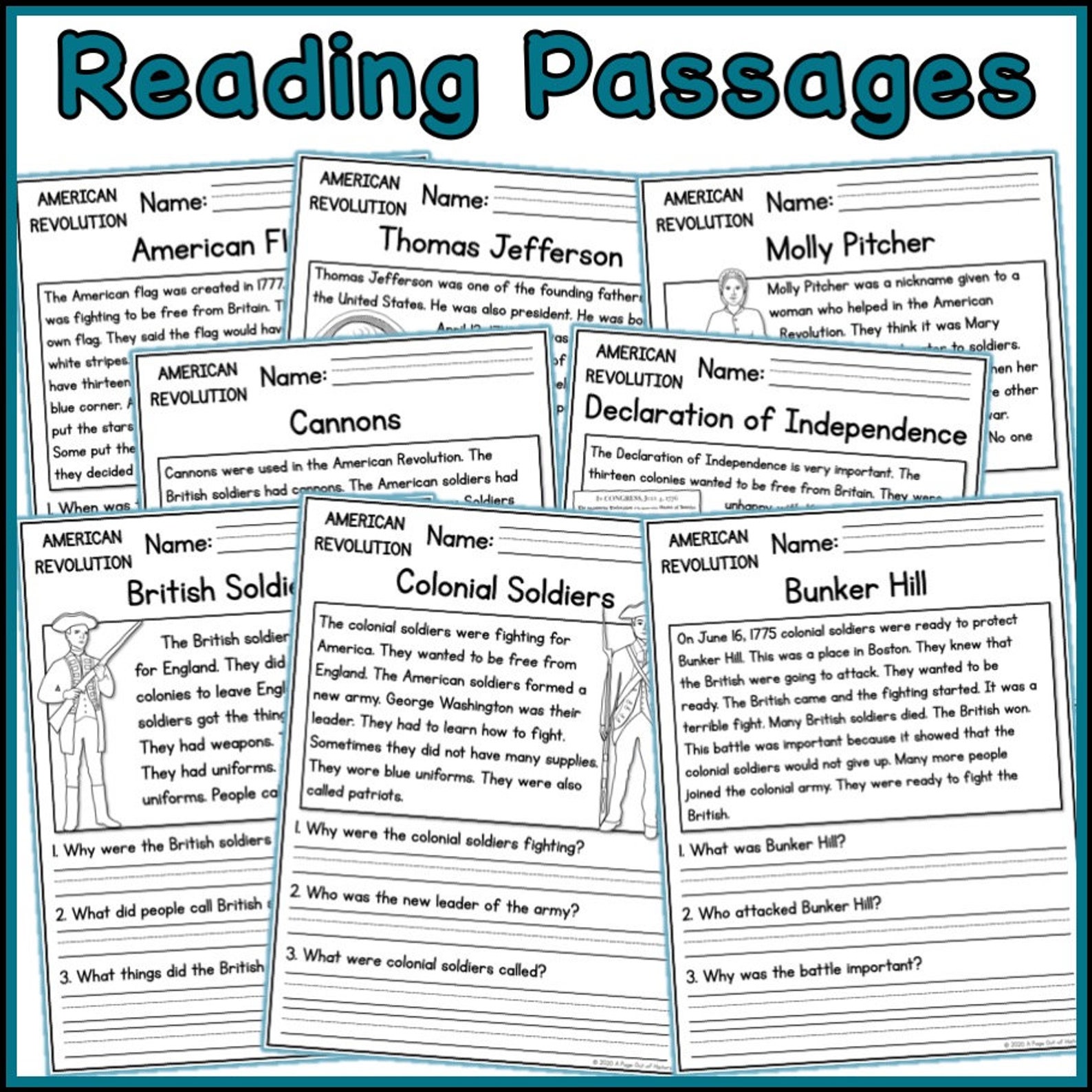 K-2 Founding Fathers Reading Comprehension Worksheets, Colonial ...