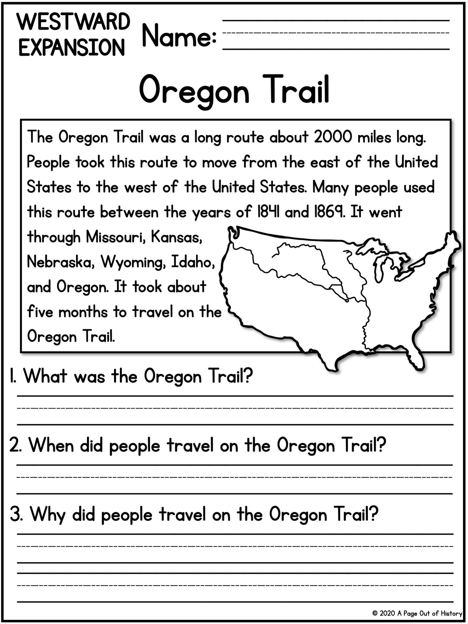 Westward Expansion Reading Comprehension Passages K-2 | Etsy