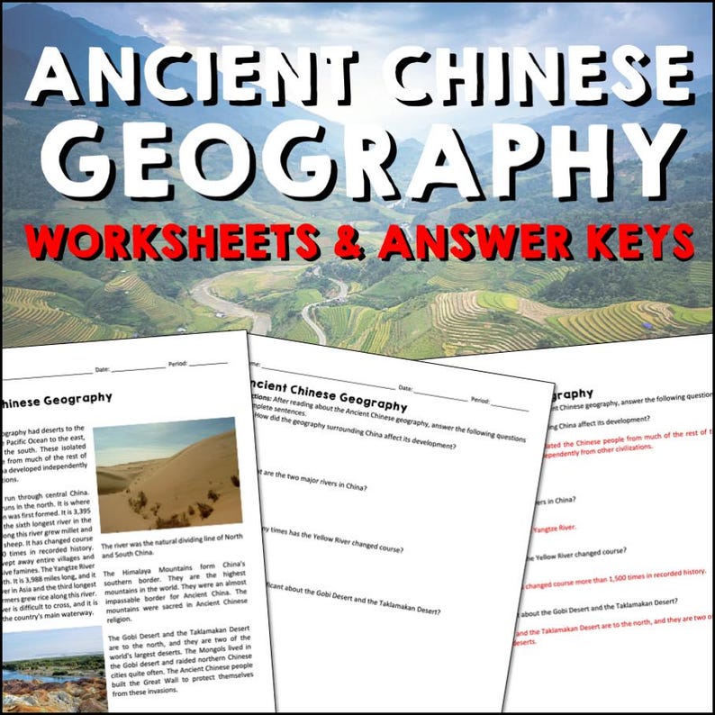 Geography of Ancient China Reading Worksheets and Answer Keys - Etsy