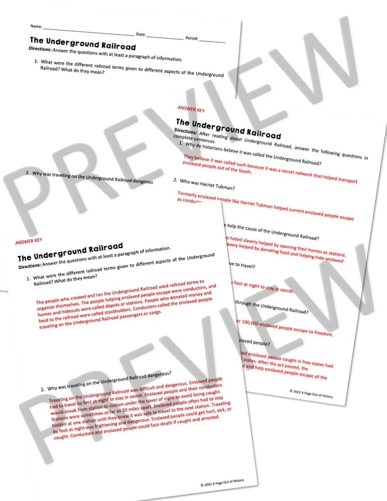 Underground Railroad Civil War Slavery Reading Comprehension Worksheets ...