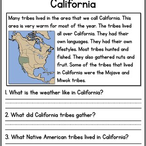 Native American Regions Reading Comprehension Passages K-2 | Etsy