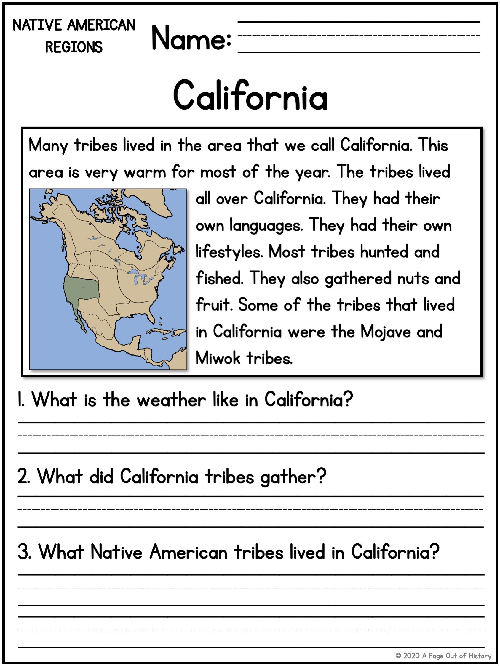 Native American Regions Reading Comprehension Passages K-2 | Etsy