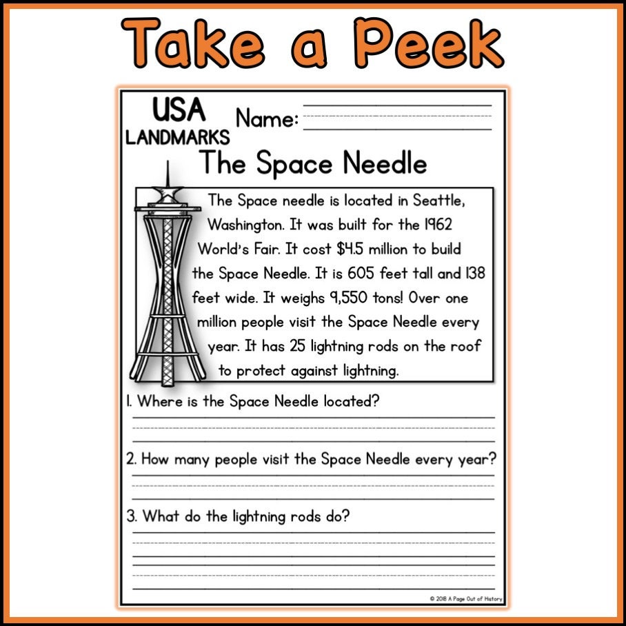 United States Landmarks Reading Comprehension Passages | K-2 ...