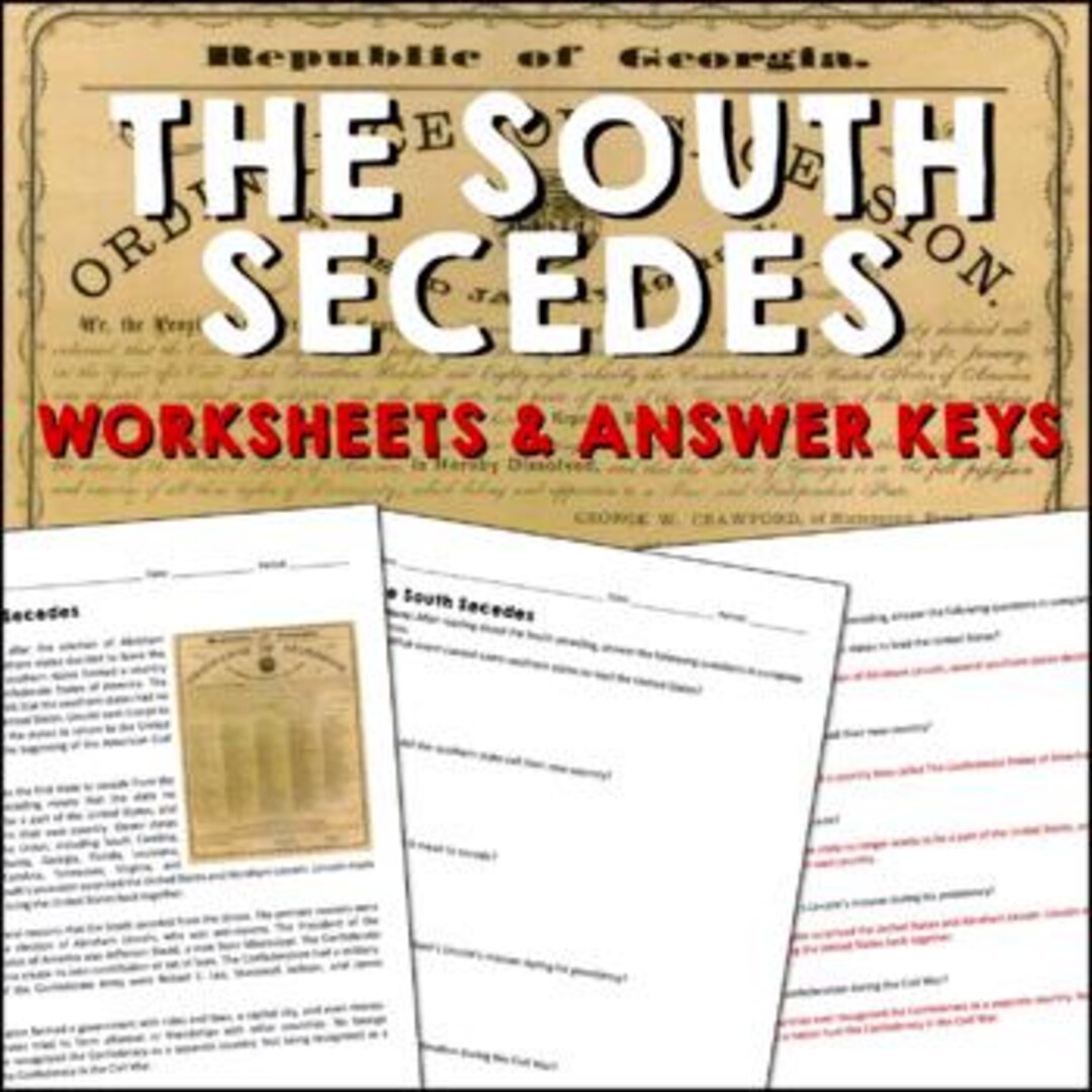 The South Secedes Civil War Reading Comprehension Passage, Worksheet ...