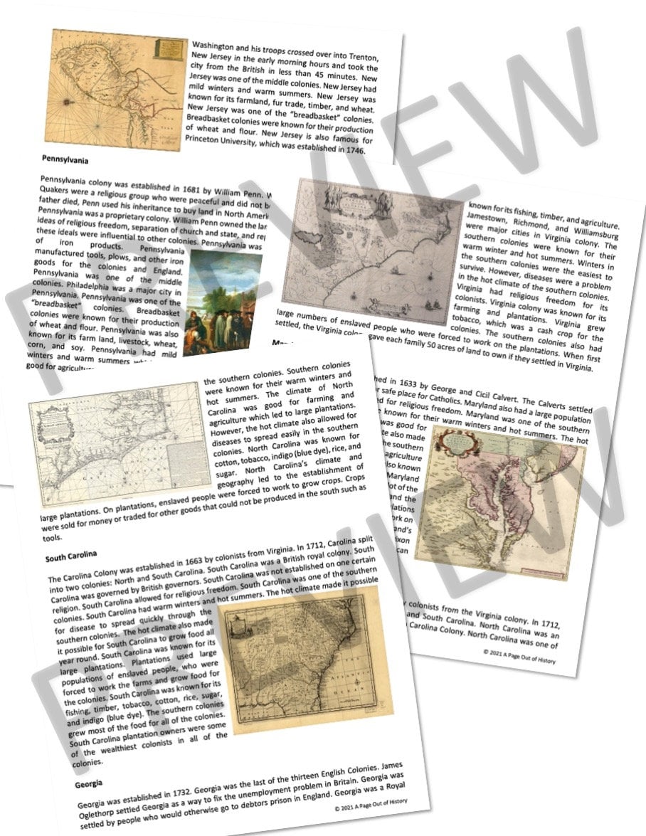 Thirteen Colonies Reading Worksheets and Answer Keys | 6-12 ...