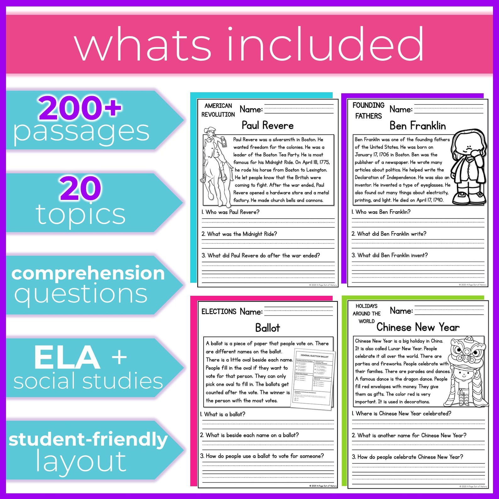 K2 Reading Comprehension Pages for First & Second Grade, Social Studies ...