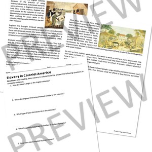 Slavery in Colonial America Reading Practice Worksheets, American ...