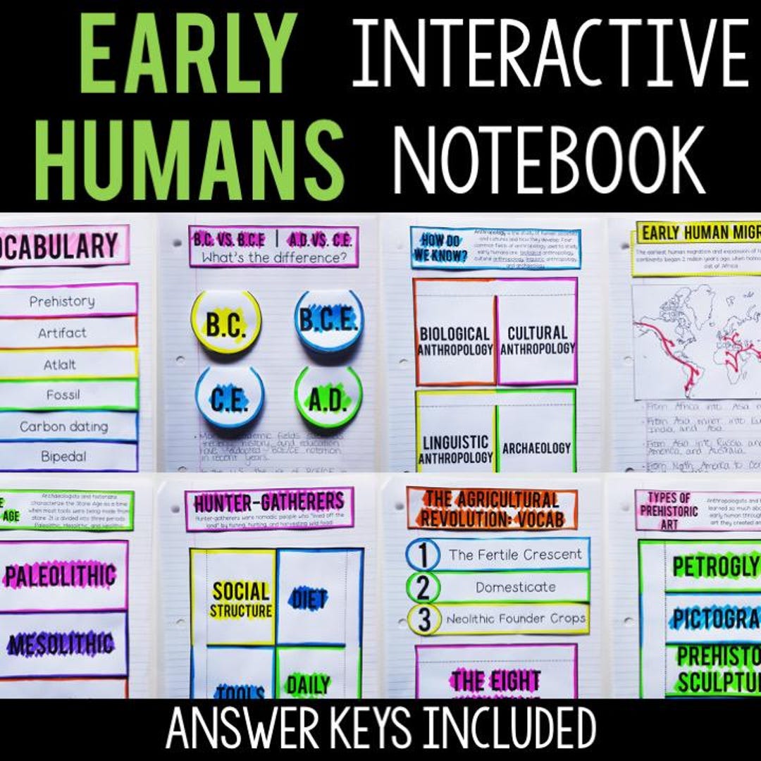 Early Humans Stone Age Interactive Notebook Graphic Organizers World ...