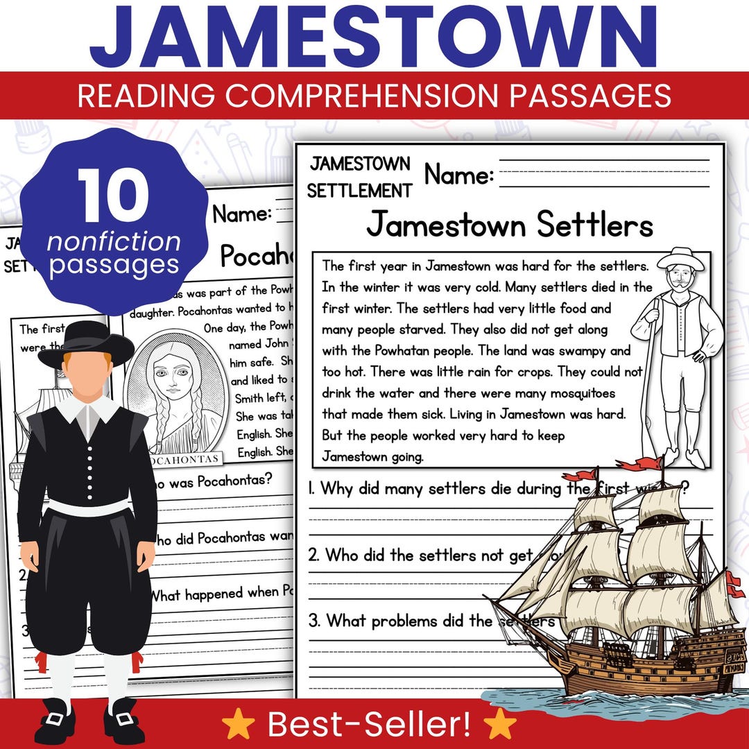 Jamestown Settlement Reading Comprehension Passages, Colonial History ...