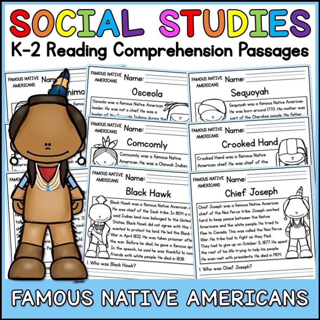 Famous Native Americans Reading Comprehension Passages K-2 Homeschool ...