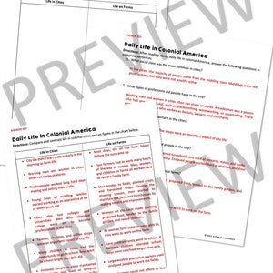 Daily Life in Colonial America Reading Worksheets and Answer Keys | 6 ...