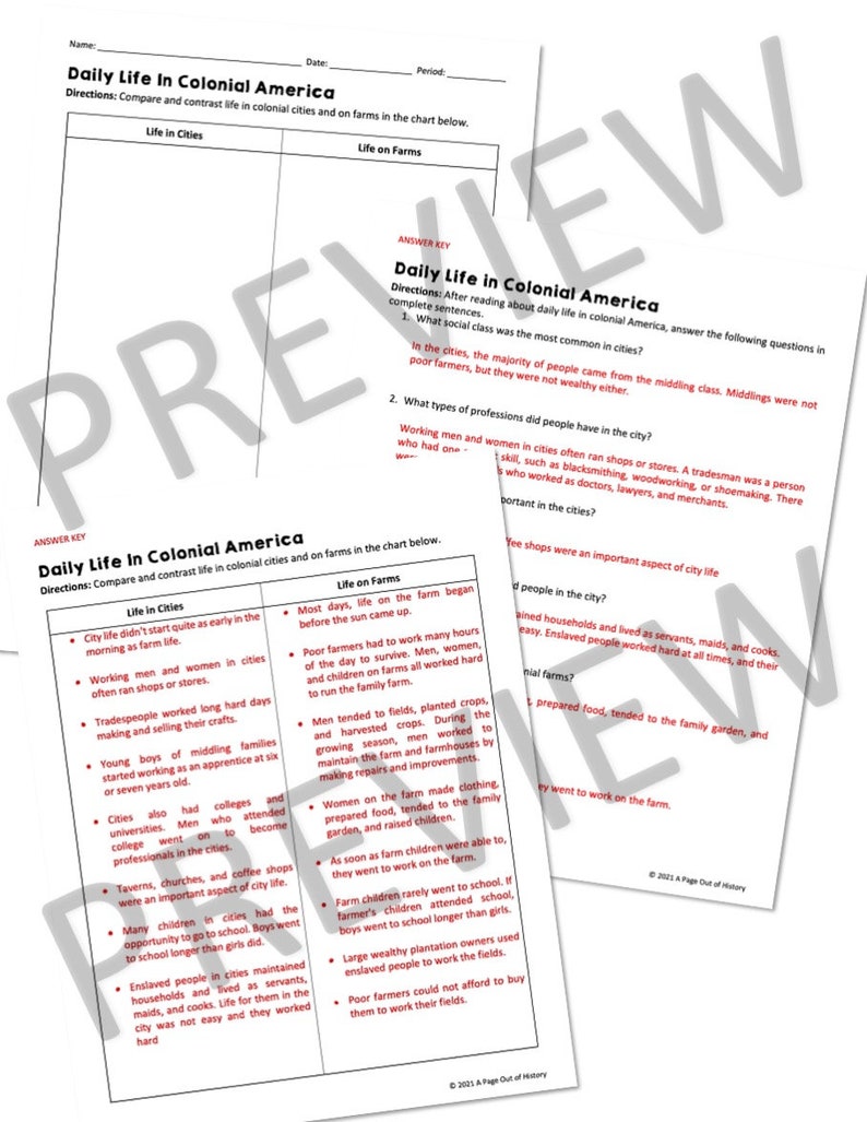 Daily Life in Colonial America Reading Worksheets and Answer Keys | 6 ...