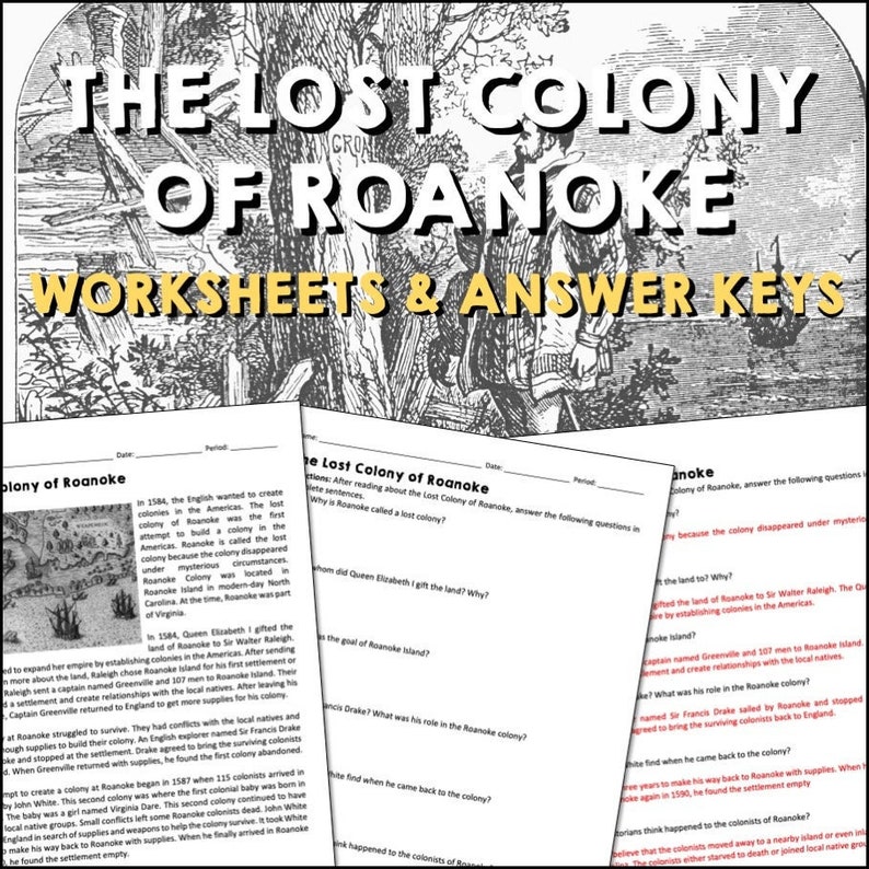 Lost Colony of Roanoke Reading Worksheets and Answer Keys 6-12 ...