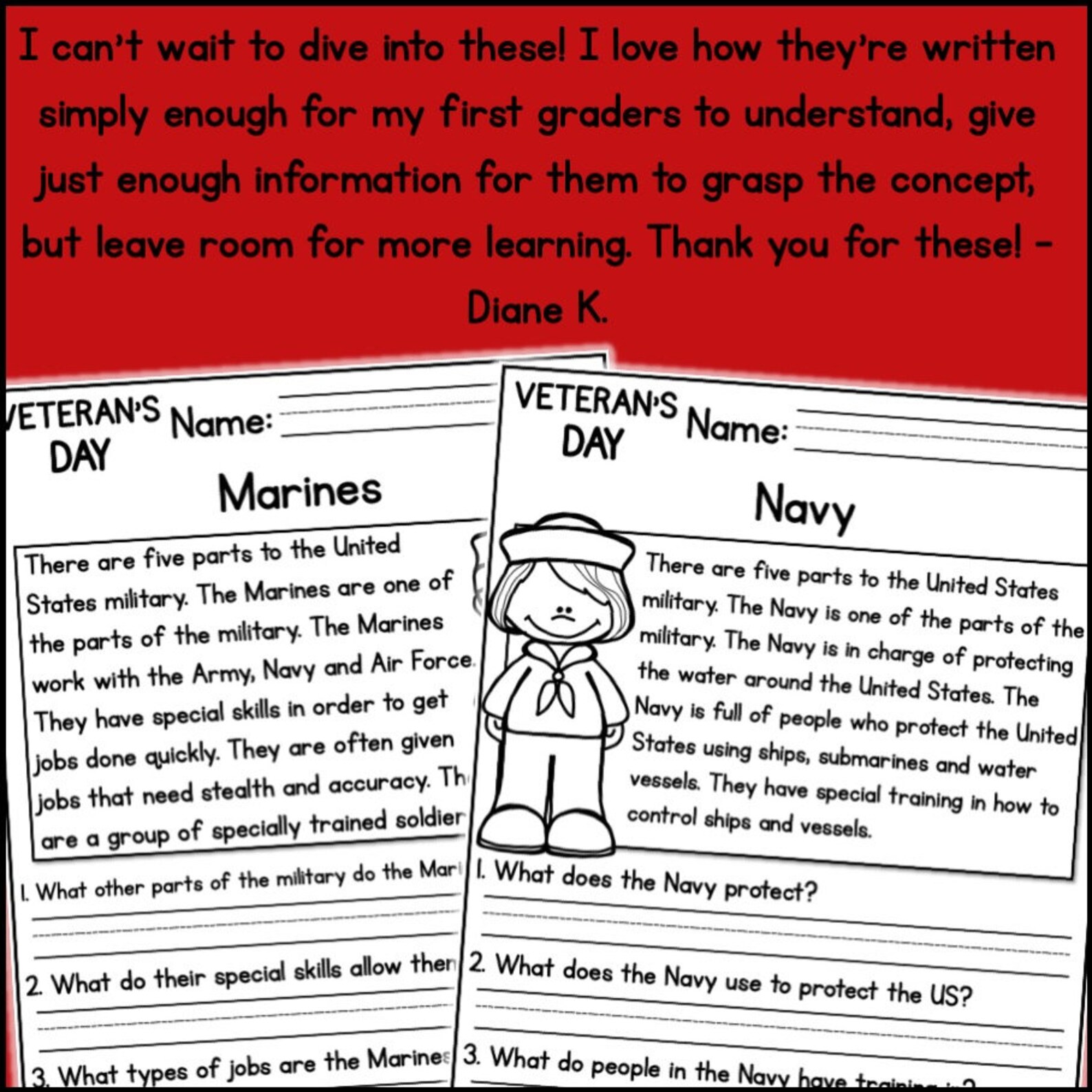 Veterans Day Holidays Reading Comprehension Passages | K-2 | Homeschool ...