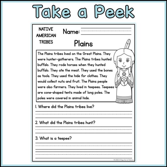 Comprehension Worksheets Native American