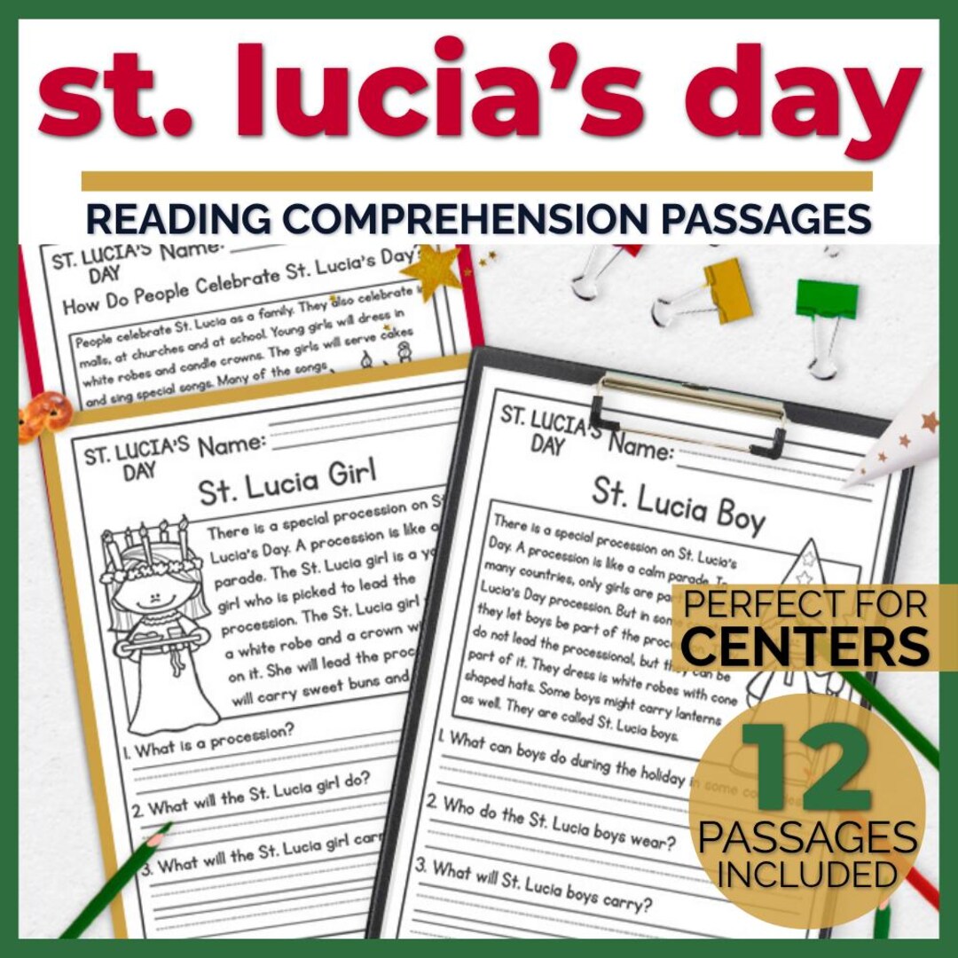K-2 Holidays Reading Comprehension Worksheet, St. Lucia's Day Passages ...