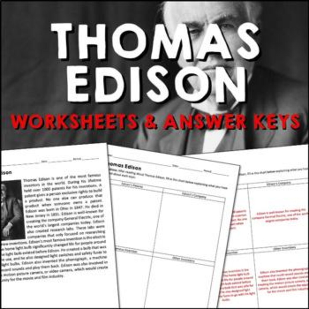Thomas Edison Reading Comprehension Worksheet, Industrial Revolution ...