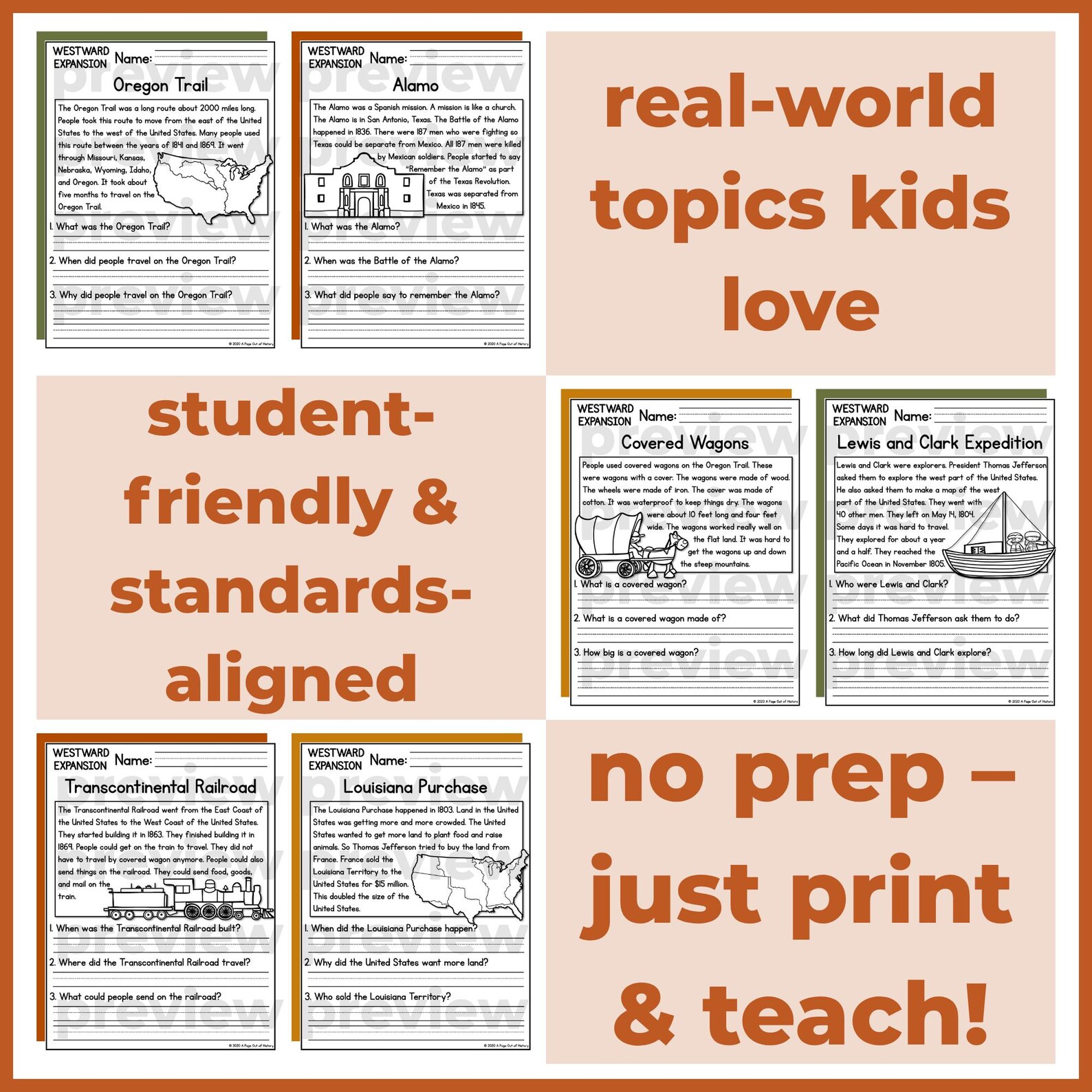 K-2 Reading Comprehension First Second Grade, Westward Expansion ...