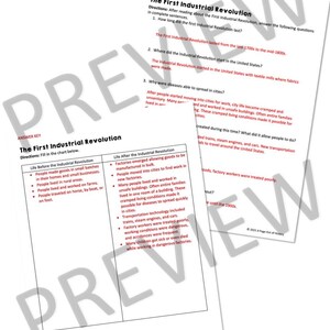 First Industrial Revolution Early America Reading Practice Worksheets ...