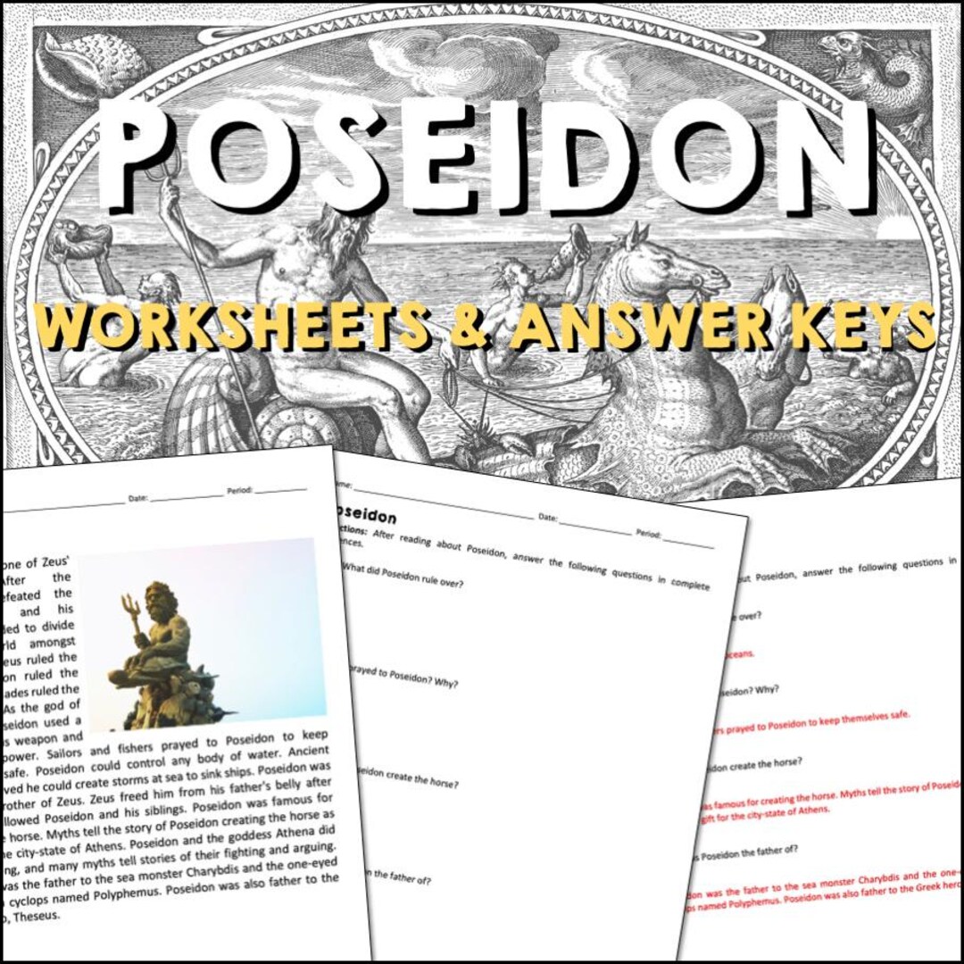 Poseidon Greek Mythology Reading Worksheets and Answer Keys - Etsy
