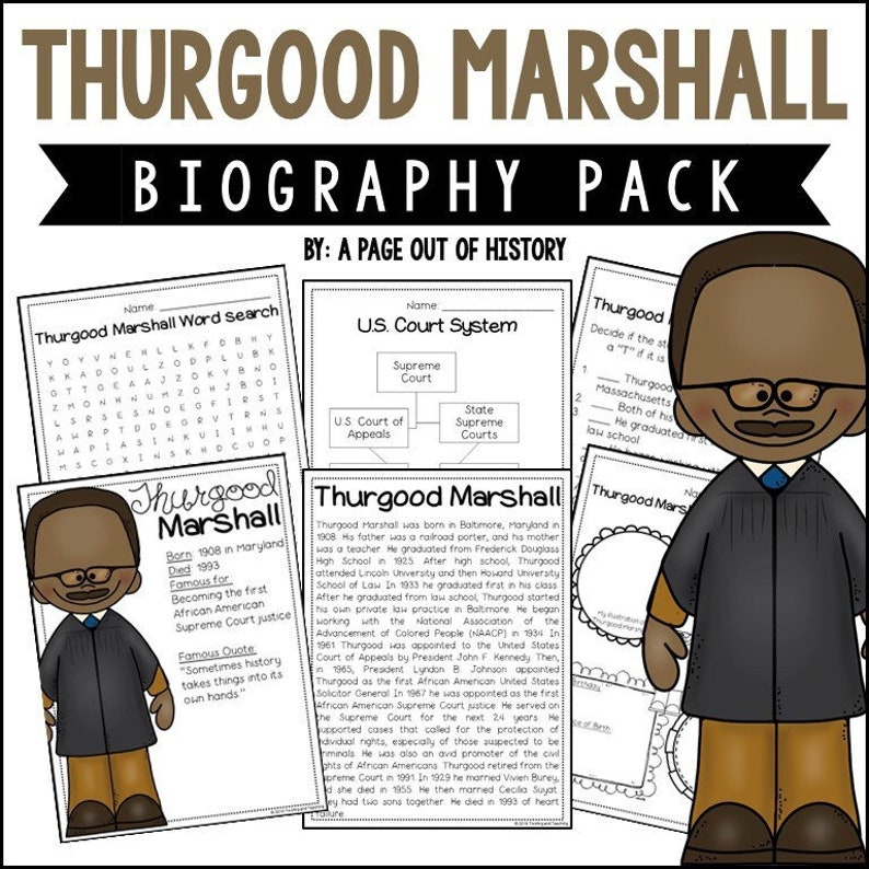 Thurgood Marshall Biography Unit Pack 3-5 Homeschool Social Studies ...