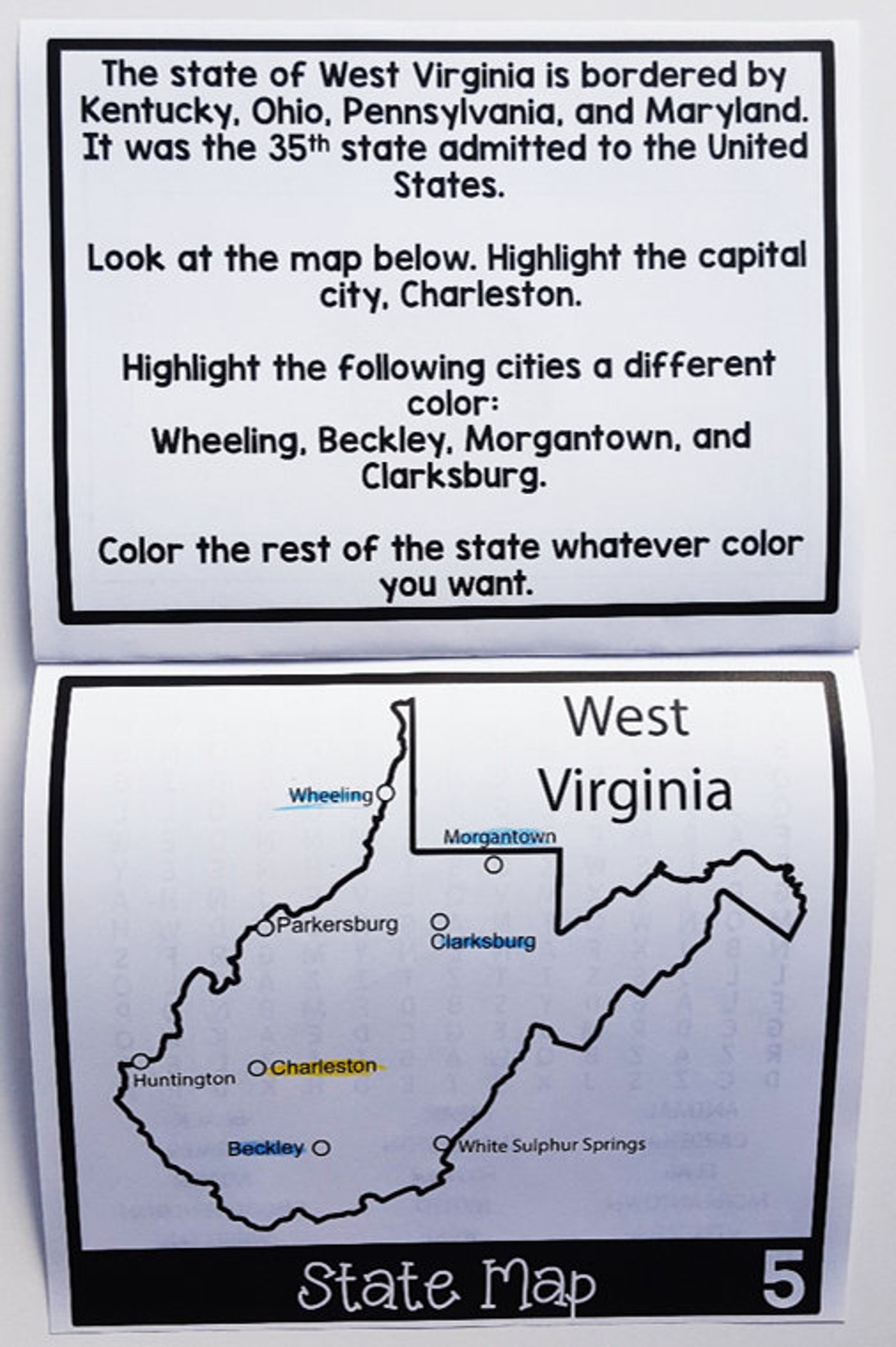 West Virginia 3rd-5th Grade State Lesson | Symbols, Map, Flag, Reading ...