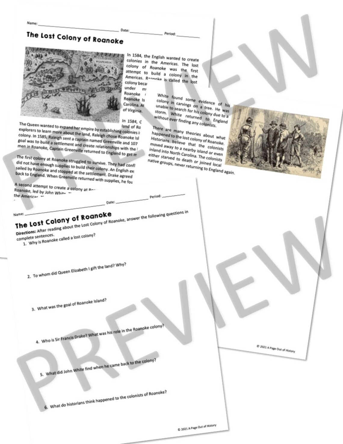 Lost Colony of Roanoke Reading Worksheets and Answer Keys | 6-12 ...