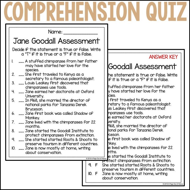 No Prep Printable Biography | Jane Goodall Reading Passage, Timeline ...