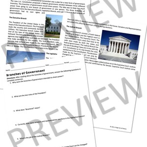 Branches of Government Reading Worksheets Answer Keys, American History ...