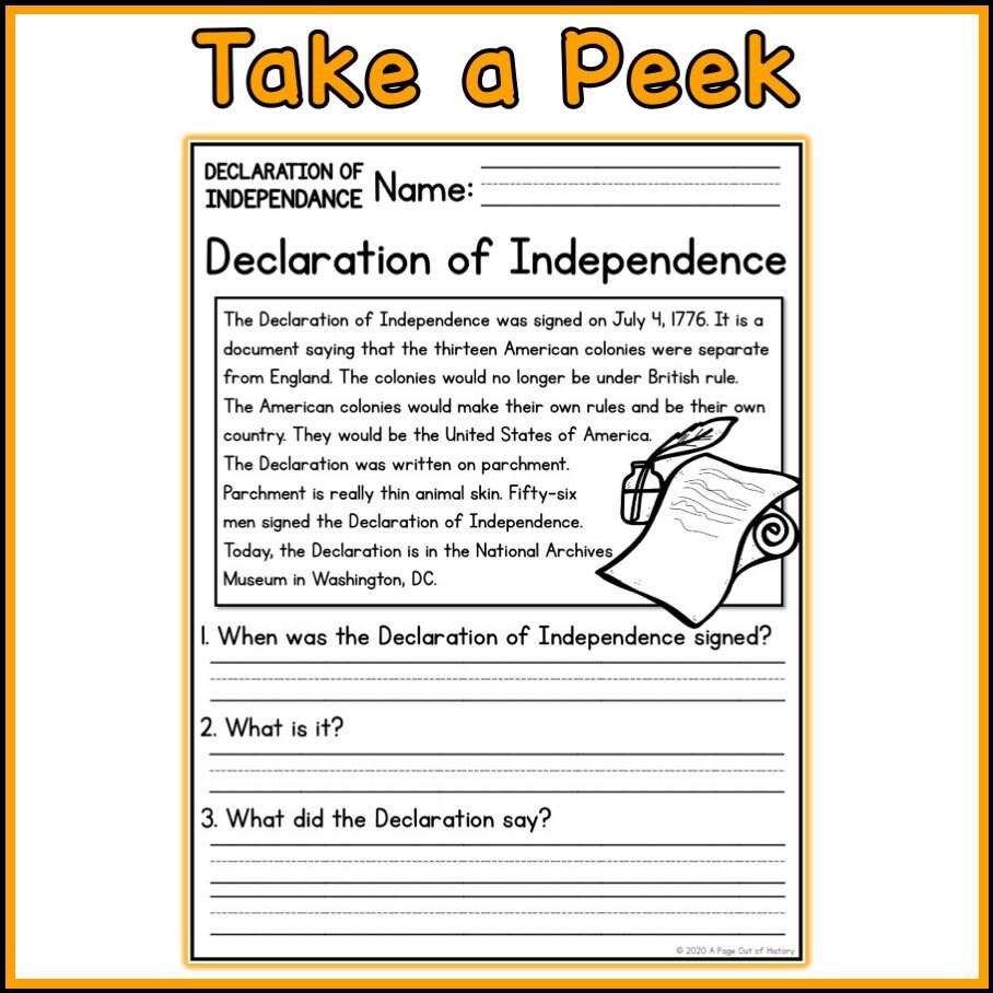 Declaration of Independence Reading Comprehension Passages | K-2 ...