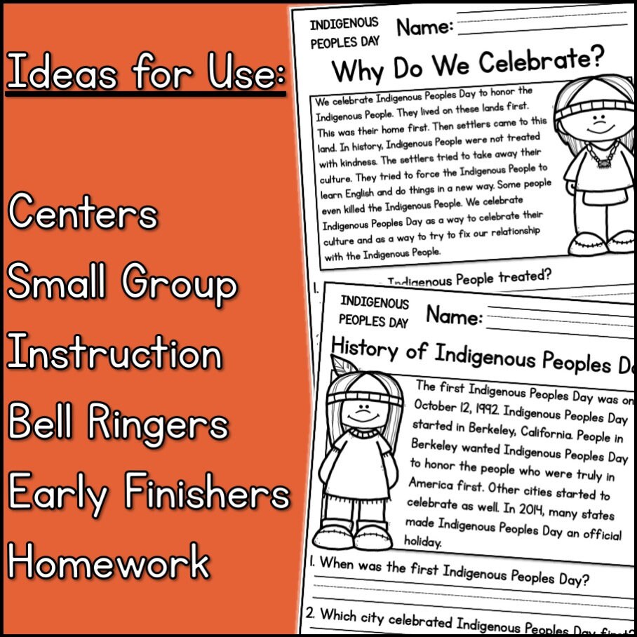 K-2 Reading Practice 1st 2nd Grade Worksheets, Indigenous Peoples Day ...