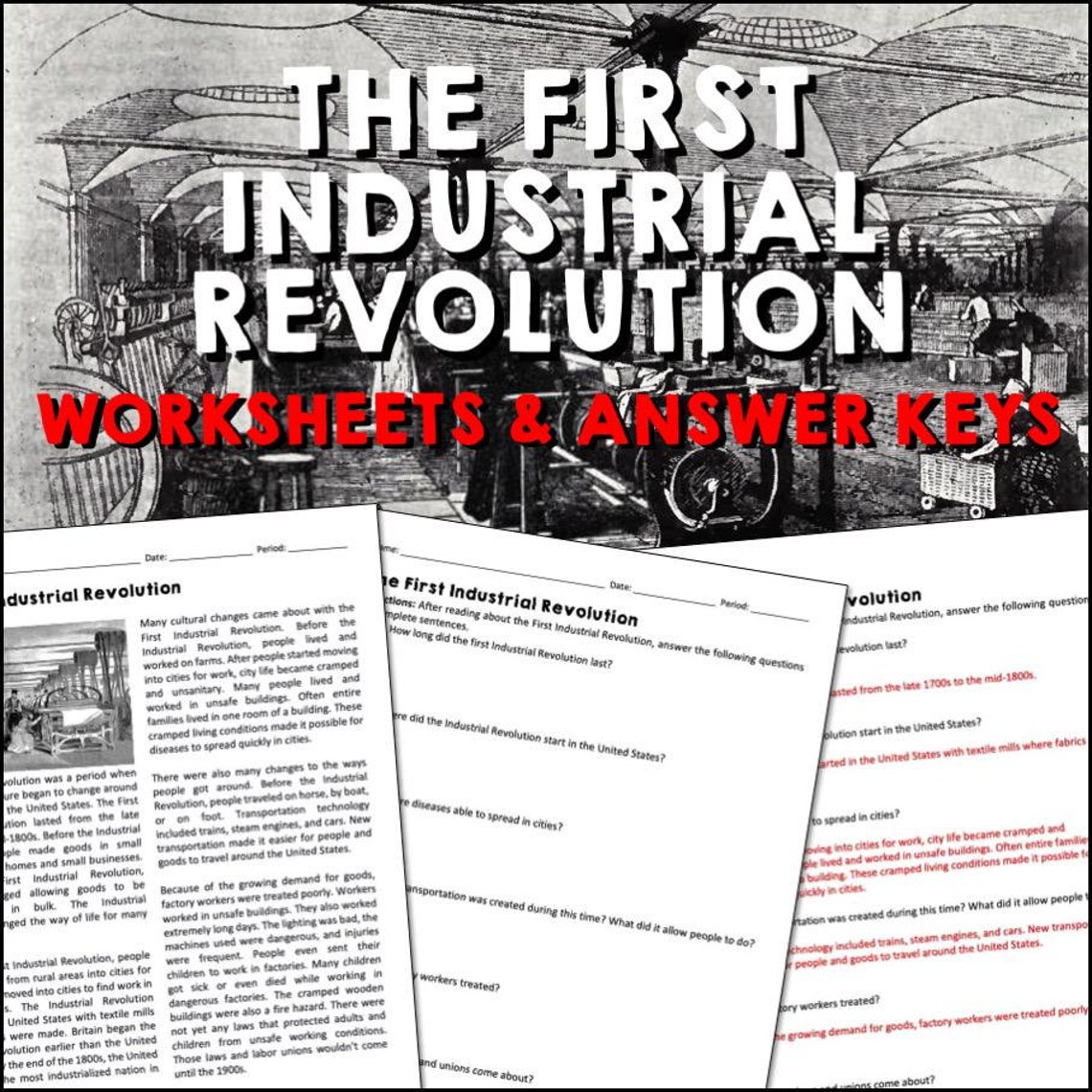 First Industrial Revolution Early America Reading Worksheets and Answer ...